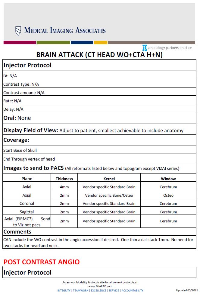 CT BRAIN ATTACK (CT HEAD WO plus CTA H plus N)