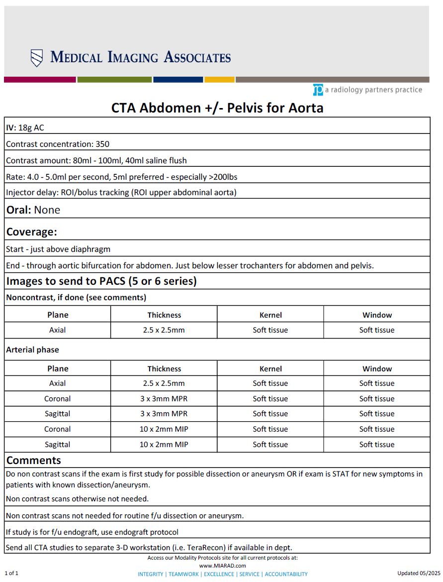 CT CTA Abdomen plus minus Pelvis for Aorta