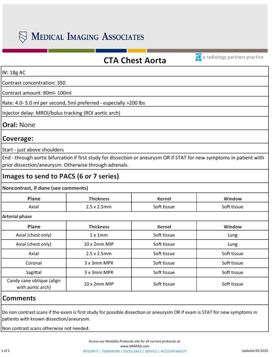 CT CTA Chest Aorta