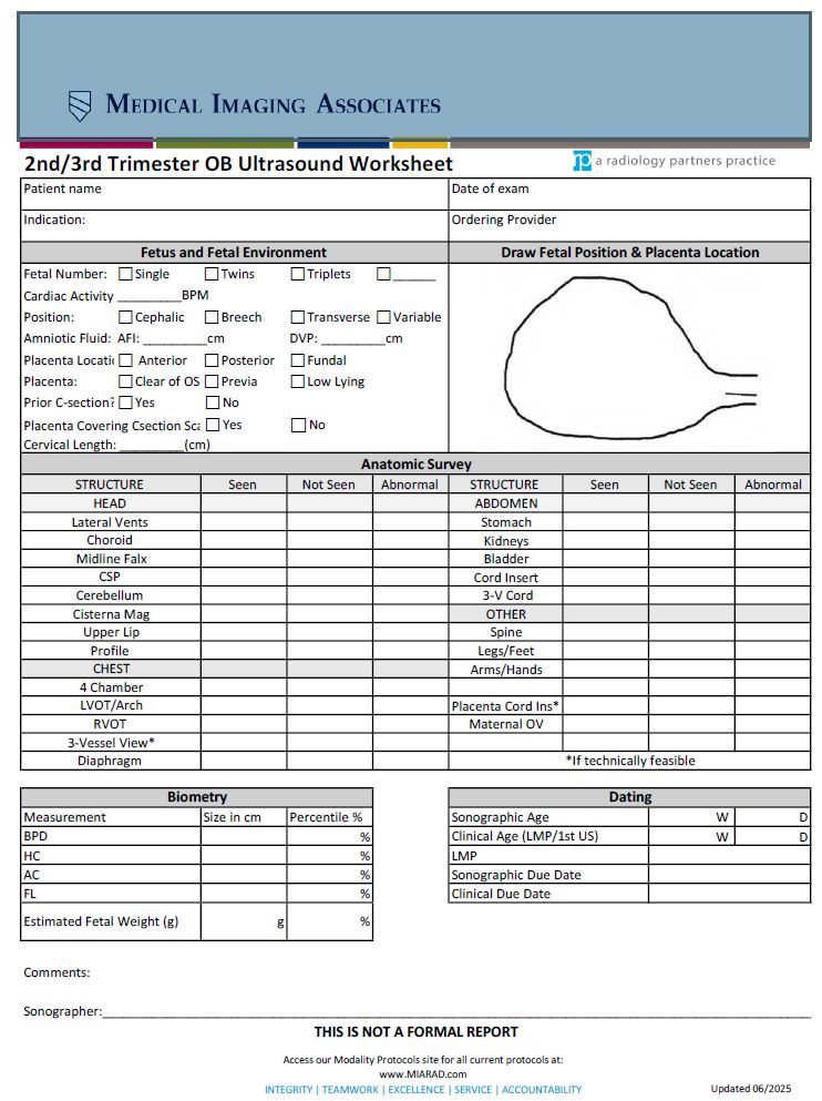 OB Ultrasound 2nd and 3rd Trimester Worksheet