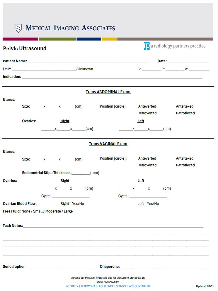 Pelvic Ultrasound Worksheet